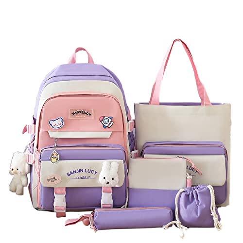 Heryuuk Backpack Pencil Case Shoulder Bag 5 Piece Set for Middle School Student Travel Bag Casual Daypack 43 * 30CM