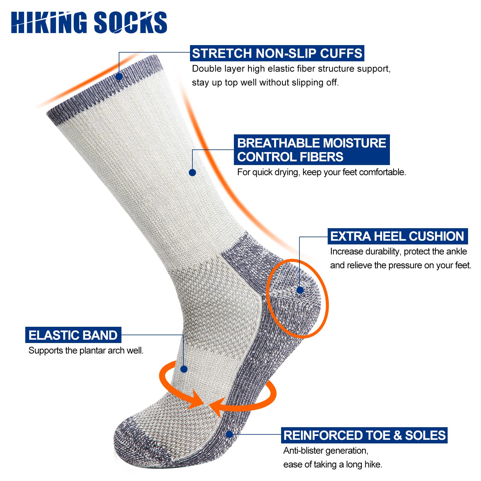 Jaryco Merino Wool Socks for Men & Women Thermal Warm Winter Boot Hiking Socks 3 Pair Blue, S