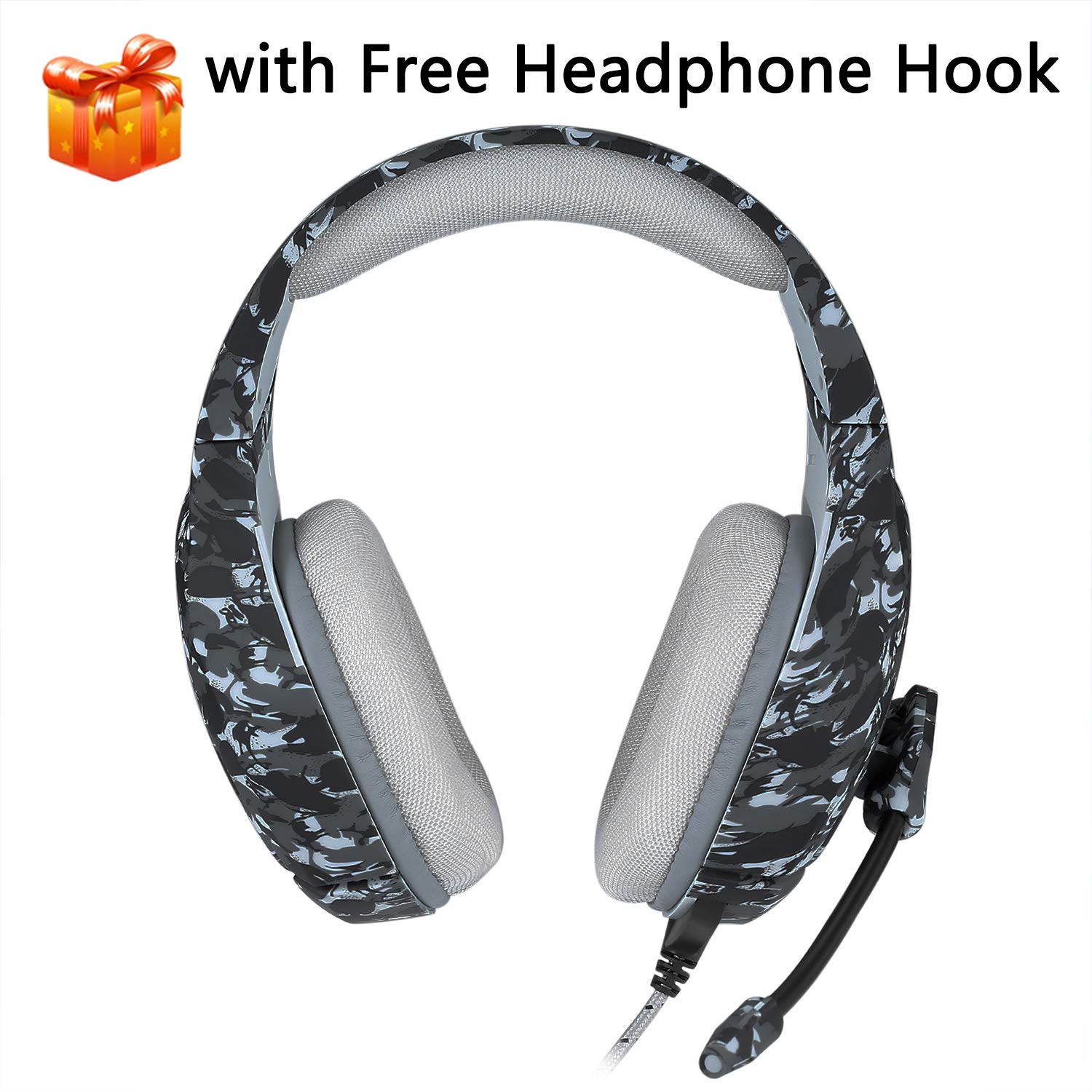 Gaming Headset PS4, Compatible for Xbox One, Nintendo Switch, K1 Stereo Noise Cancelling Over Ear Headphones with Microphone, Volume Control for PC, Phone (Universal Gaming Headset, Camouflage Blue)