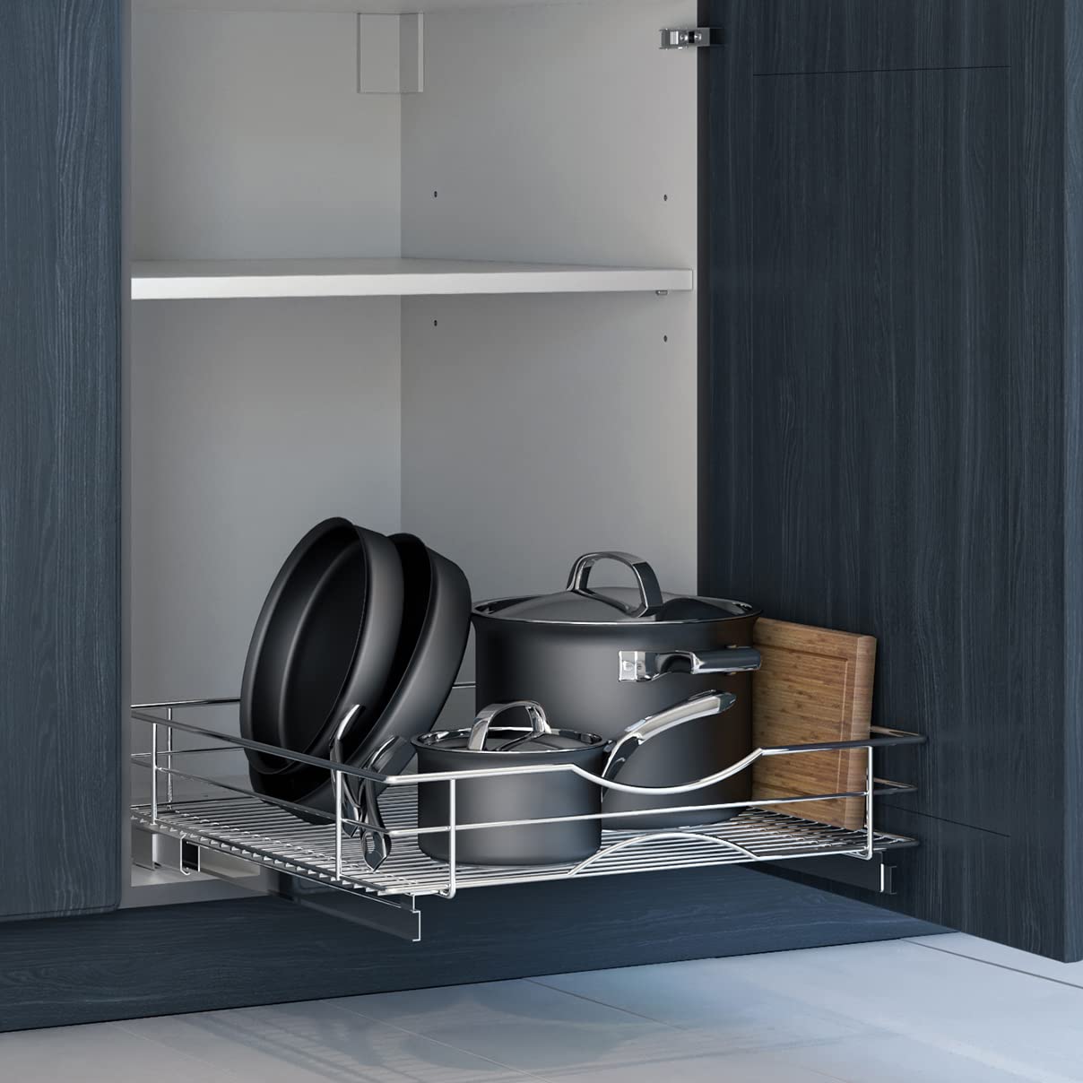 Home Zone Living Pull Out Kitchen Cabinet Organizer with Slide Out Drawer for Space Saving Storage, 20β W x 21β L