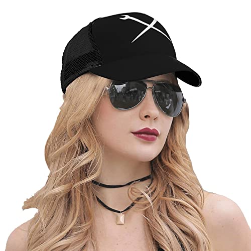 Ironworker Crossed Tools Mesh Hat Unisex Adjustable Curved Brim Baseball Cap Black