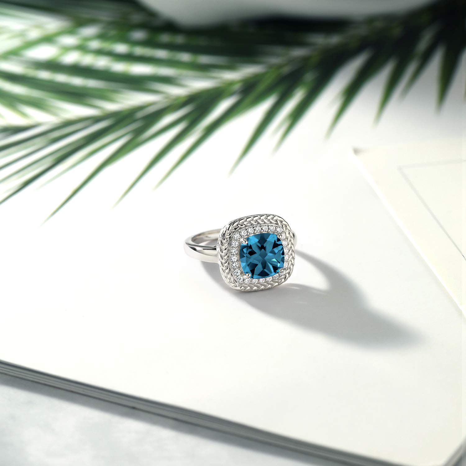 Gem Stone King 925 Sterling Silver 8MM Cushion Gemstone Birthstone Halo Engagement Ring | Wedding Engagement Anniversary Promise Ring For Women | Available In Size 5, 6, 7, 8, 9
