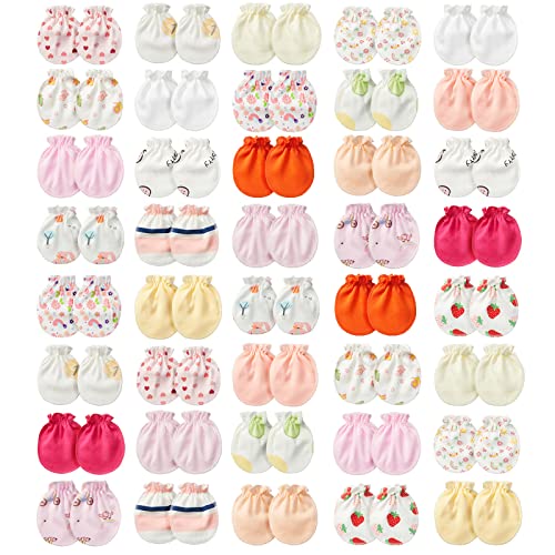 Geyoga Newborn Baby Mittens No Scratch Mittens Soft Elastic Infant Baby Gloves Mittens for 0-6 Months Baby(Lovely Style, 40 Pairs)