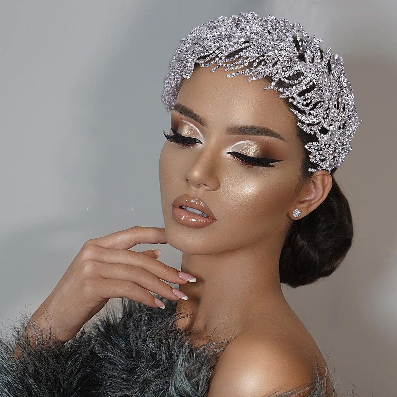 HAIPEI Wedding Headpieces for Bridal Rhinestone Bride Wedding Headband Hair Accessories for Women and bridesmaids, Silver