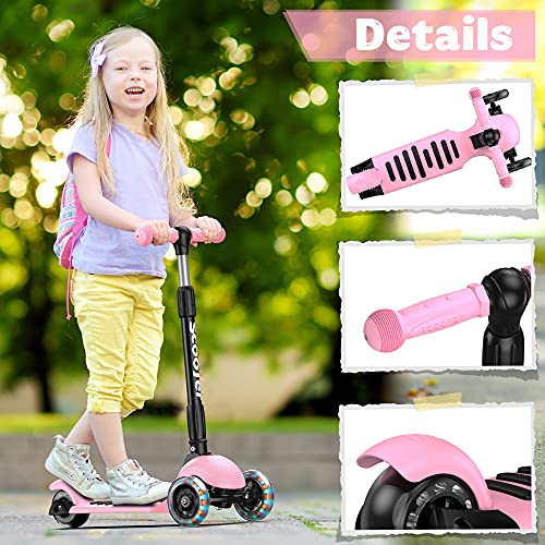 Greentest Scooter Foldable Adjustable Height Easy Turning 3 Wheel Scooter Kids Boys Girls Flashing PU Wheels
