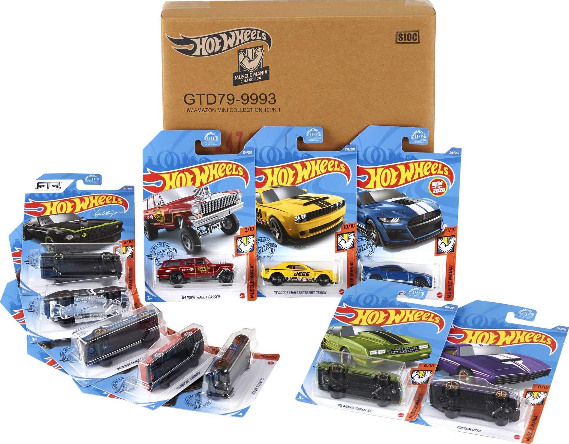Hot Wheels Muscle Mania 10 Pack Mini Collection, 1:64 Scale Muscle Cars with Authentic Sculpt, Iconic Casting & Custom Stripe for Collectors & Kids Aged 3 & Up [Amazon Exclusive]