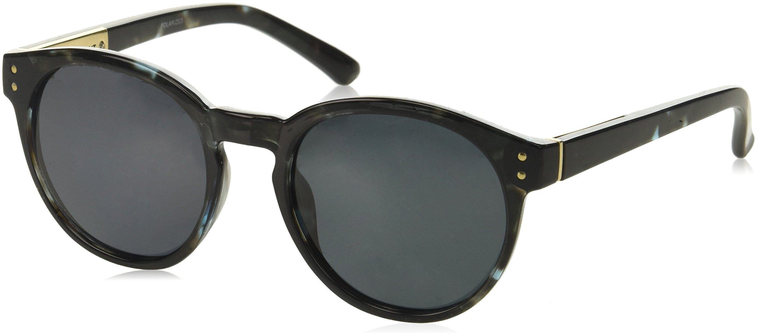 Foster Grant Women's 24244 Gray Polarized Round Polarized Sunglasses, Black/Smoke, 51 mm