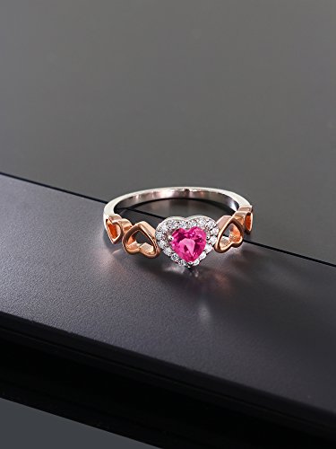 Gem Stone King 925 Sterling Silver 2-Tone Heart Shape Pink Created Sapphire Ring For Women (0.76 Cttw, Gemstone Birthstone, Available in size 5, 6, 7, 8, 9)