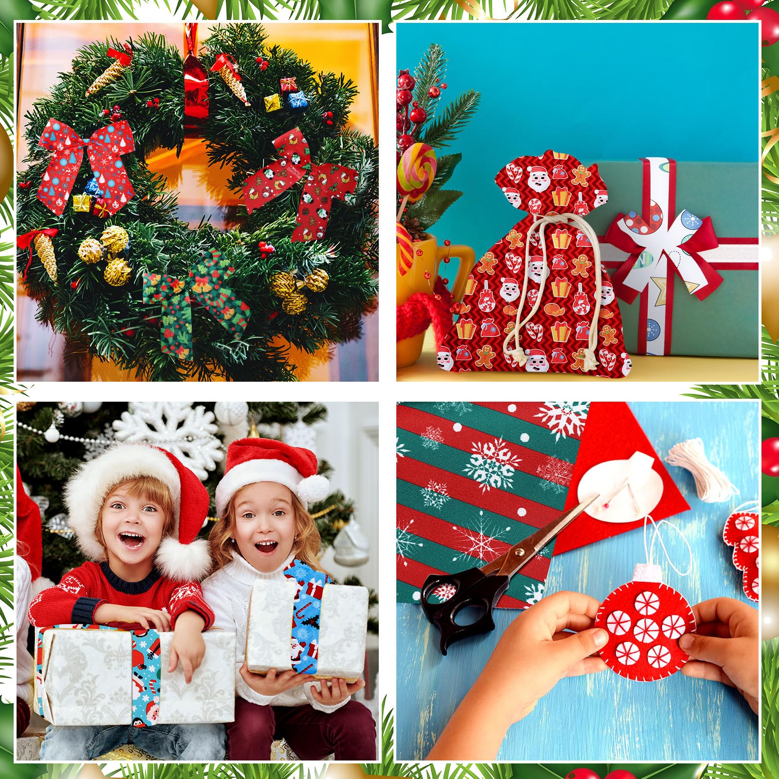 Ganeen 100 Pcs 10 x 10 Inch Winter Christmas Fabric Squares Snowflake Snowman Santa Quilting Fabric Bundles Red Green Blue Fat Fabric Patchwork Scraps Pre Cut Quilt Squares for DIY Craft