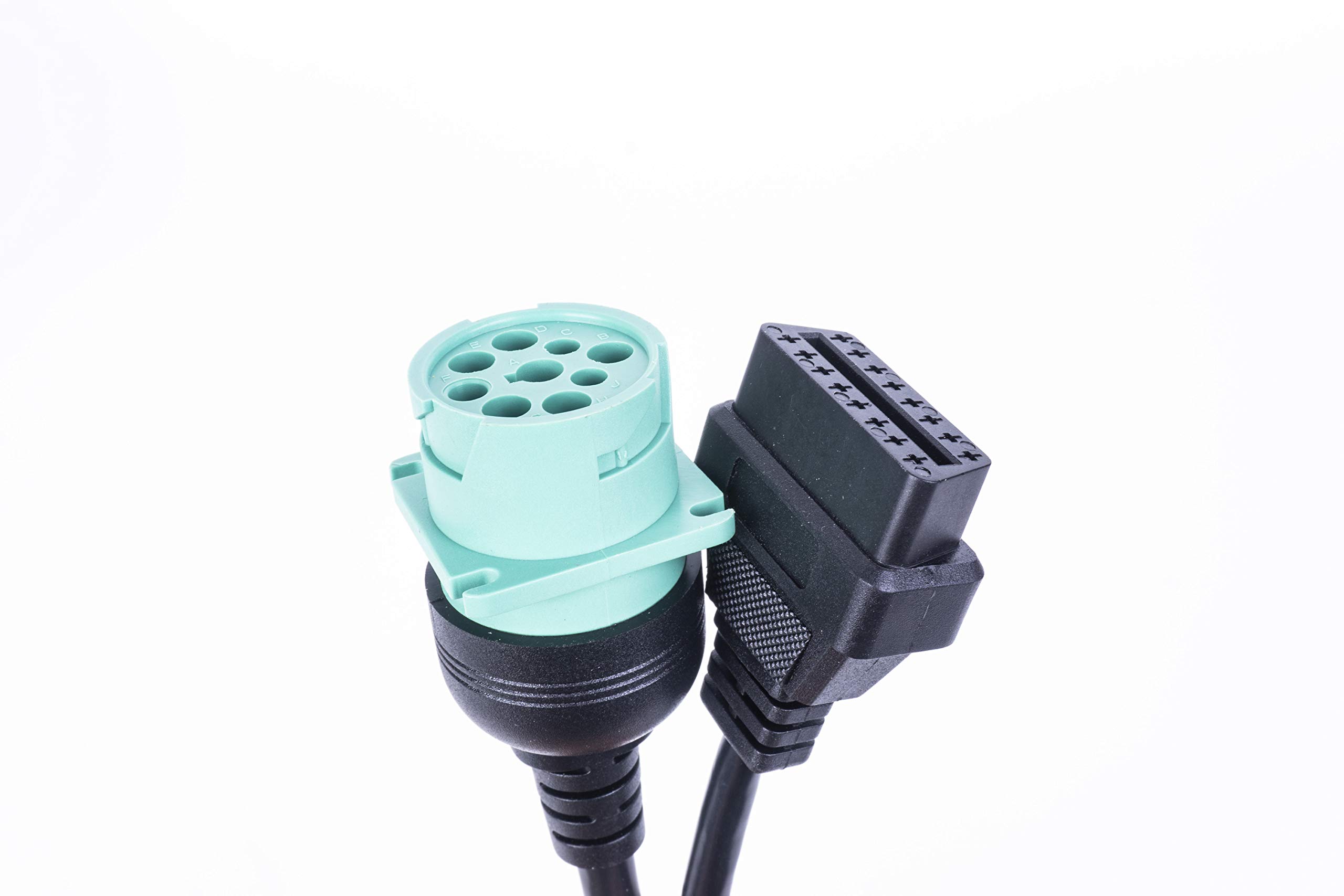 Green Type 2 J1939 9pin Female to OBD2 and to nut J1939 Male Splitter Y Cable for Truck Freightliner GPS ELD Tracker Moulded Type 30cm