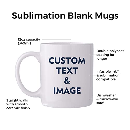 GBHOME Sublimation Mugs Blank, 12 OZ White Ceramic Sublimation Cups, Bulk Mugs for Coffee, Milk, Latte, Hot Cocoa, Set of 6