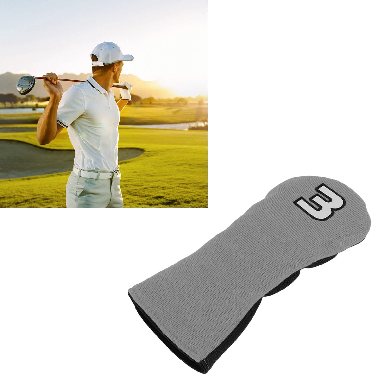 Golf Head Protector Cover, Knitted Polyester Golf Knitting Club Headcovers for Golf(Gray-Black)
