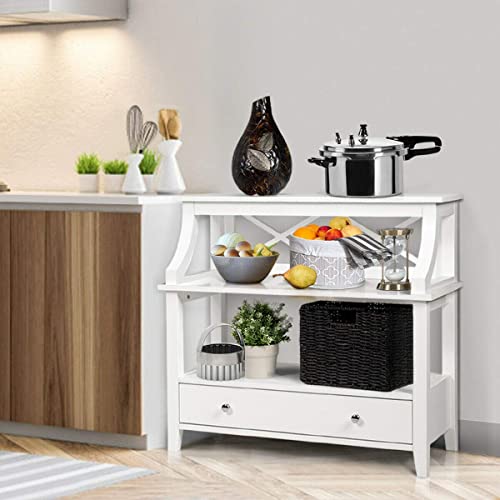 Giantex 3 Tier Console Table with a Large Drawer, Sofa Side Table with Storage Shelves, Entryway Hall Table Furniture, Display Rack Stand for Living Room Study, Easy Assembly (White)