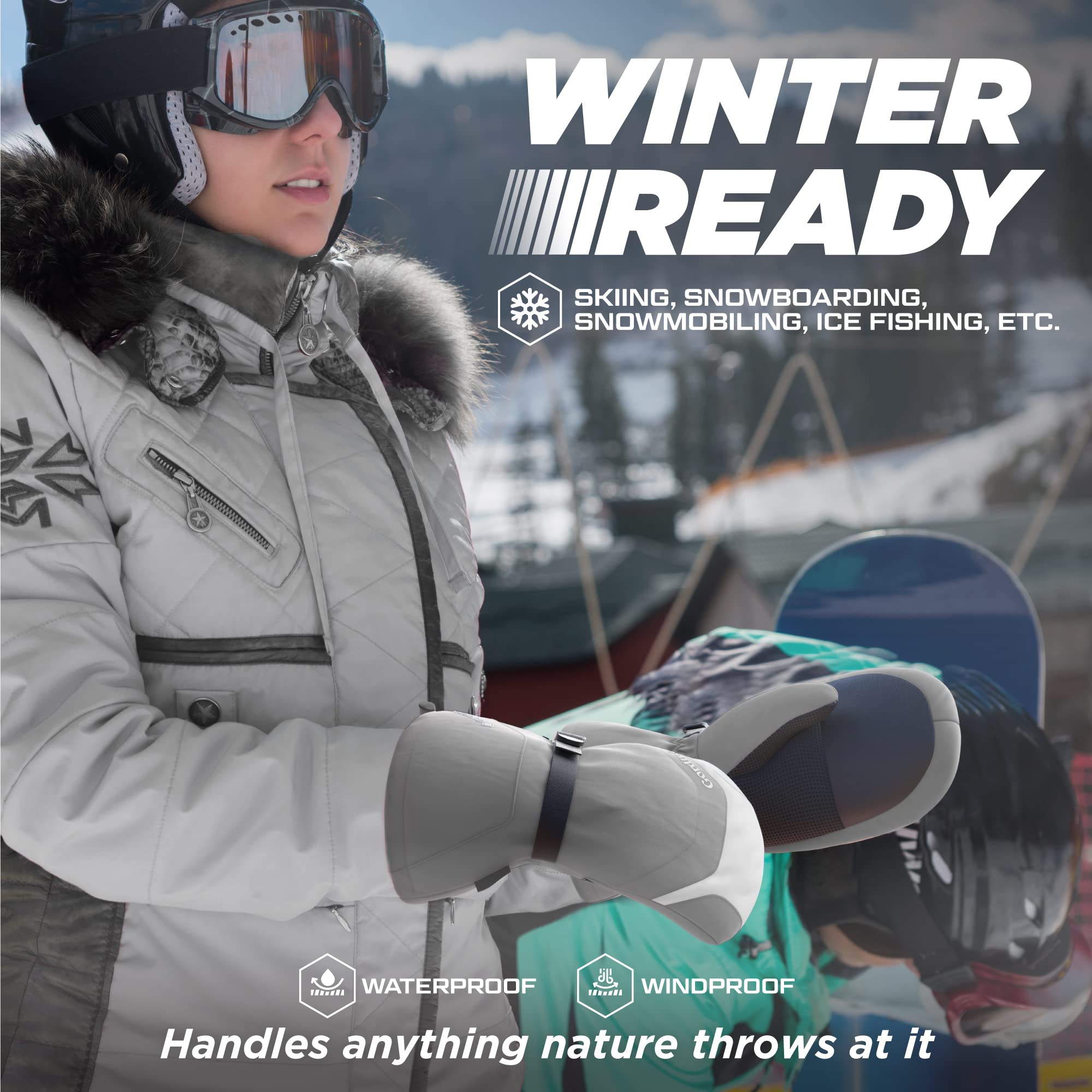 Gordini Women's Ski Mittens Cold Weather Waterproof Gore-tex Insulated Gauntlet Snow (Medium, Clay Grey White)