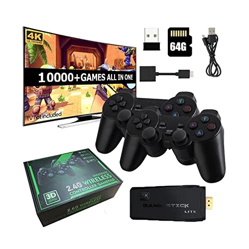 gift 2.4G Controller Plug And Play Video Game Console 4K HD Built-in 10000 Games PS1/FC/GBA Wireless Controller Retro Game Console Game Stick Christmas Gif ( Color : B 64G-10000 games , Size : 1 )