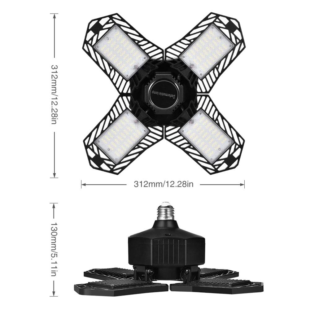 Fyzpaea LED Garage Lights, 150W E26/E27 15000LM Basement Lights, Deformable LED Garage Ceiling Lights with 4 Adjustable Panels for Workshop, Industrial Lamp, Barn, Cellar, Warehouse