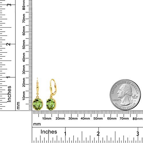 Gem Stone King 18K Yellow Gold Plated Silver Green Peridot Leverback Dangle Earrings For Women (4.20 Cttw, Gemstone August Birthstone, Oval 9X7MM)