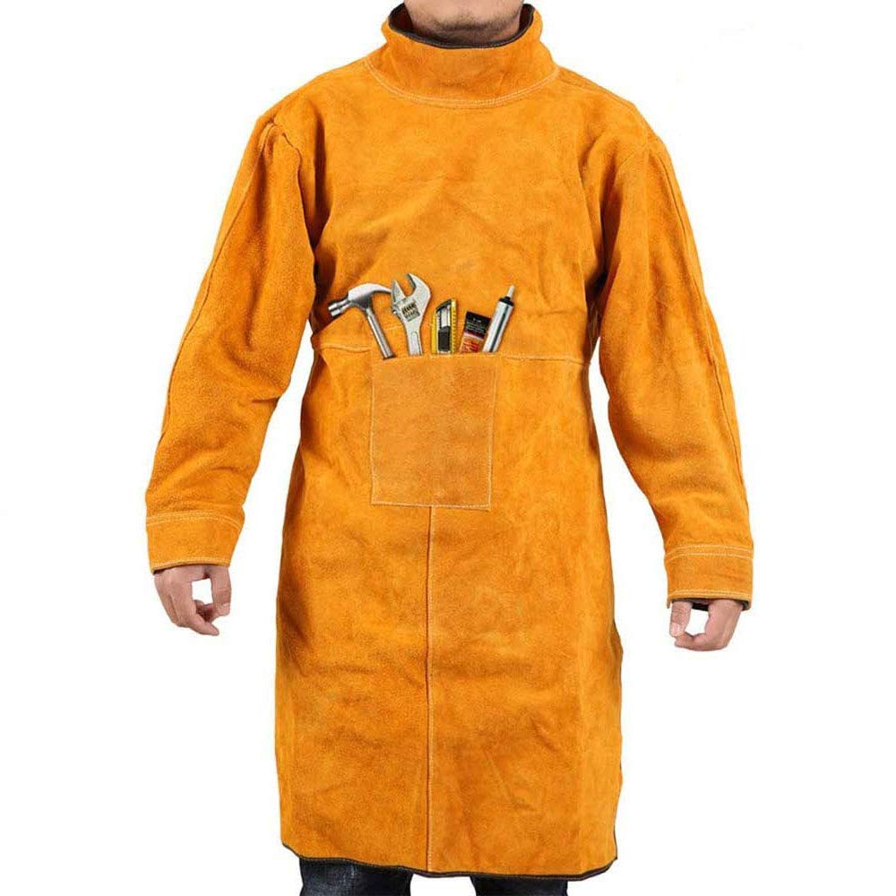 Gotega Welding Jacket Leather Apron Heavy-Duty Work Anti-scald Flame Resistant Coat L