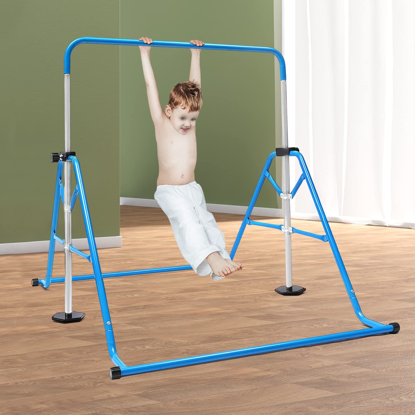 Gymnastics Bars for Kids Expandable Adjustable Height Gymnastic Horizontal Bars Folding Junior Training Kip Bar Equipment for Home Indoor Floor Practice Gymnastics Training