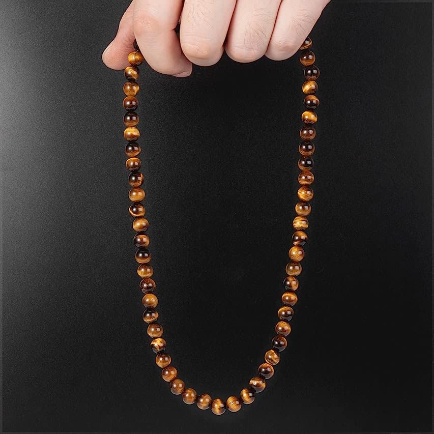 IFIX Cross 12mm Tiger Eye Beads Necklace Gemstone beads Necklace Jewelry 22" Long