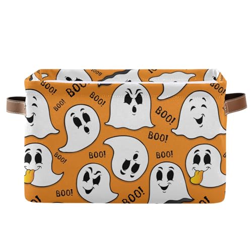 Ghosts Halloween Storage Basket Bins Decorative Toy Organizer Bins Laundry Hamper Baskets with Handles for Playroom Living Bed Room Office Clothes Nursery,1 pcs