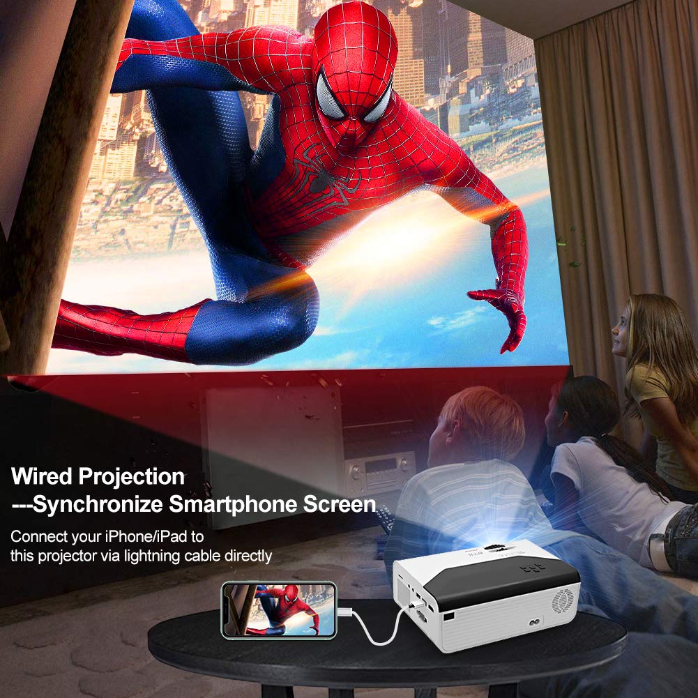 GRC Mini Projector, Portable WiFi Movie Projector with Synchronize Smart Phone Screen, 1080P and 200” Display Supported , Compatible with Android, iOS, TV Stick, HDMI, USB , AV for Home/ Outdoor Movie