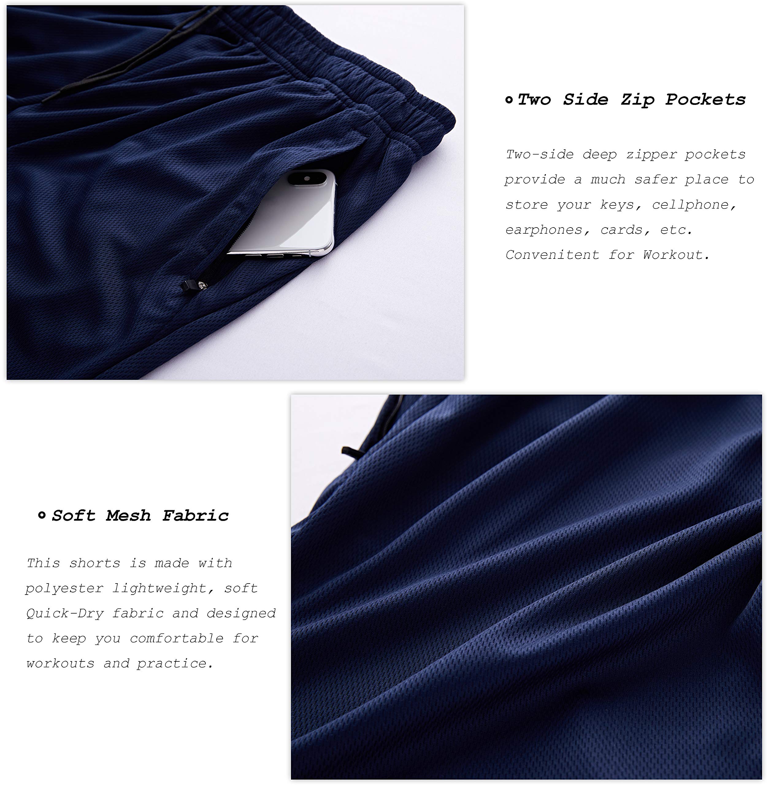 G Gradual Men's 7" Workout Running Shorts Quick Dry Lightweight Gym Shorts with Zip Pockets (2 Pack: Navy Blue/Black X-Large)