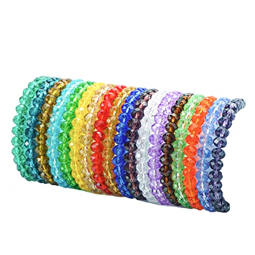 Hrwzs 18 Pcs 8mm Glass Bead Stretch Bracelets for Women, Multicolor Crystal Handmade Stackable Faceted Versatile Stackable Shiny Bead Bracelets Set