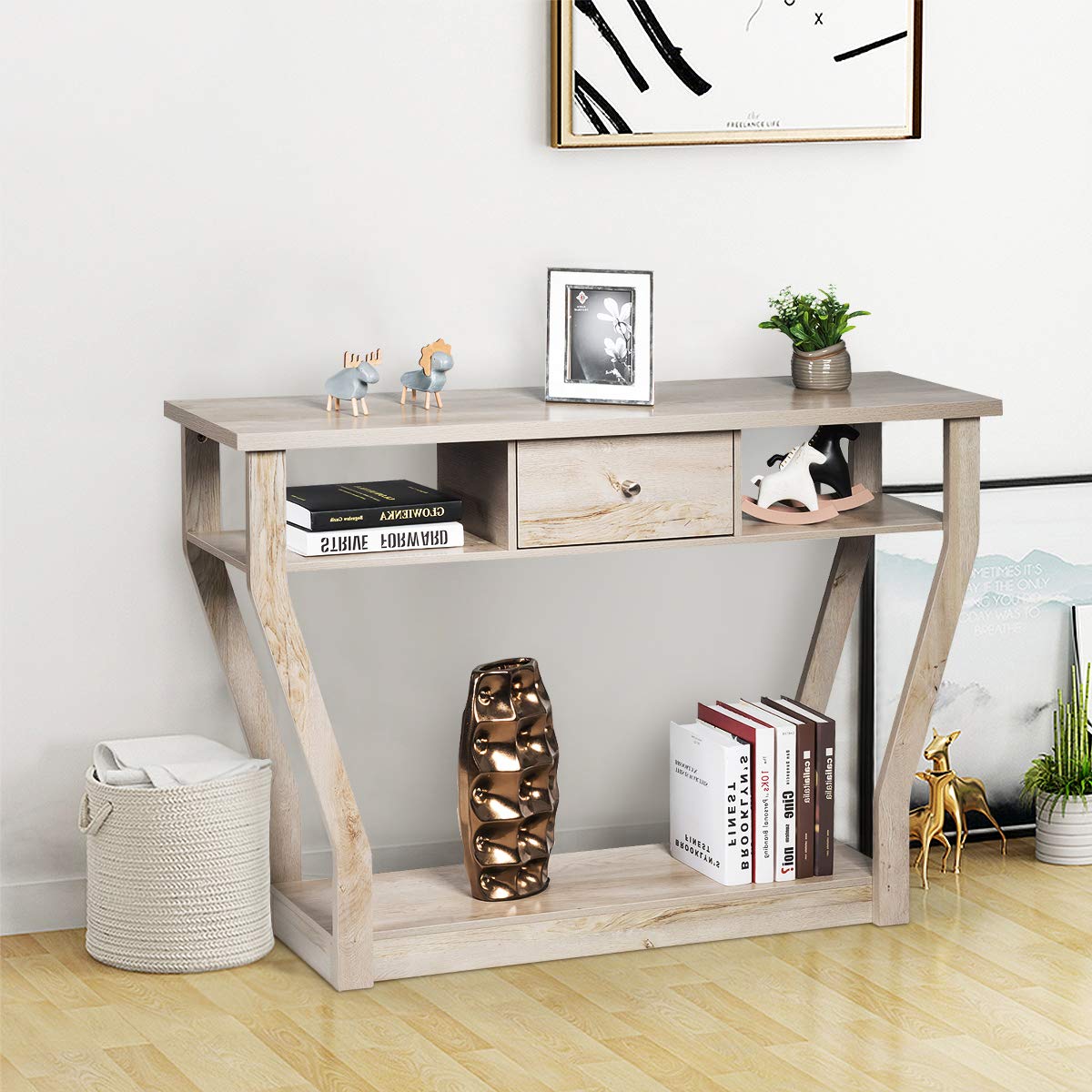Giantex Console Table Easy Assembly Entryway Table W/Storage Drawer and Bottom Shelf, Mufti-Functional Home Furniture for Hallway, Living Room, Bedroom, Office 47 Inch Accent Hall Table (Gray Wash)