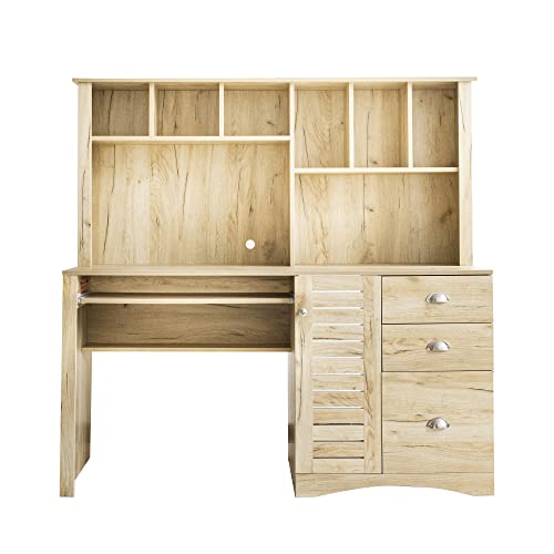 GIYZOKNI Desk with Hutch, Computer Desk with Hutch, with Drawers, Open Shelf, Writing Laptop Table with Keyboard Tray, Wood Computer Desk Workstation Desk for Home Office