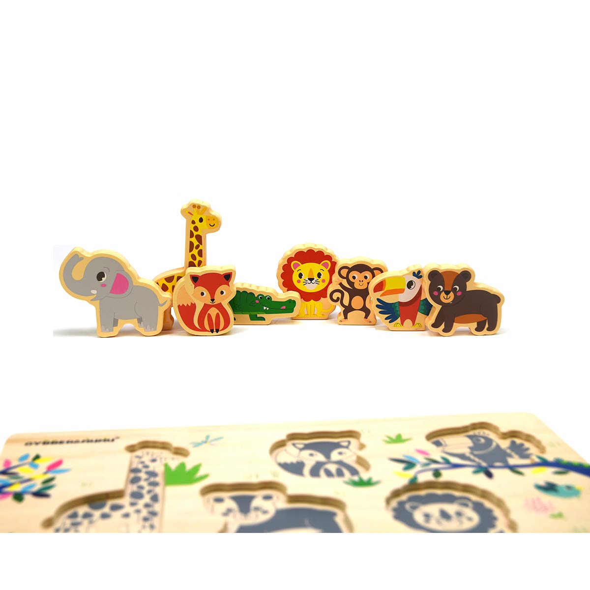 GYBBER&MUMU Animals Shape Sorter Board Wooden Peg Puzzles for Toddlers Early Skills Educational Toys
