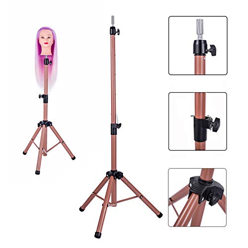 HAIREALM Wig Stand Adjustable Cosmetology Hairdressing Training Mannequin Head Tripod Stand for Hair Extensions Canvas Bald Wig Head SJJ-P