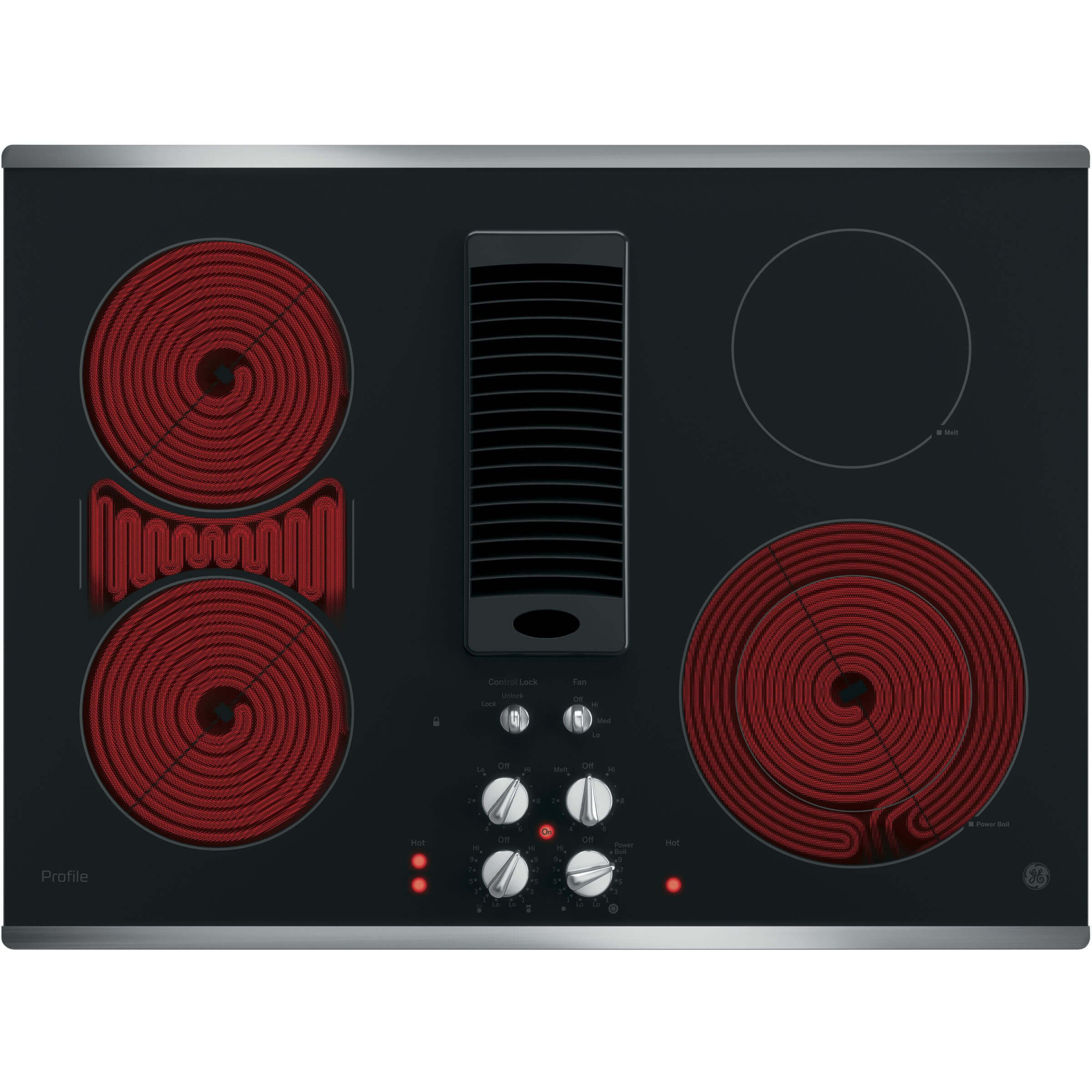 GE Profile Series 30" Downdraft Electric Cooktop Black Glass with Stainless Steel Trim PP9830SJSS
