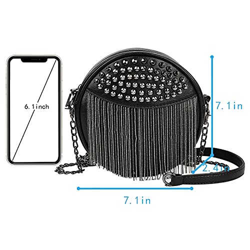 Heidi Women's Small Studs Crossbody Handbag Fashion Shell Shape Shoulder Messenger Bag (Black(round bag))