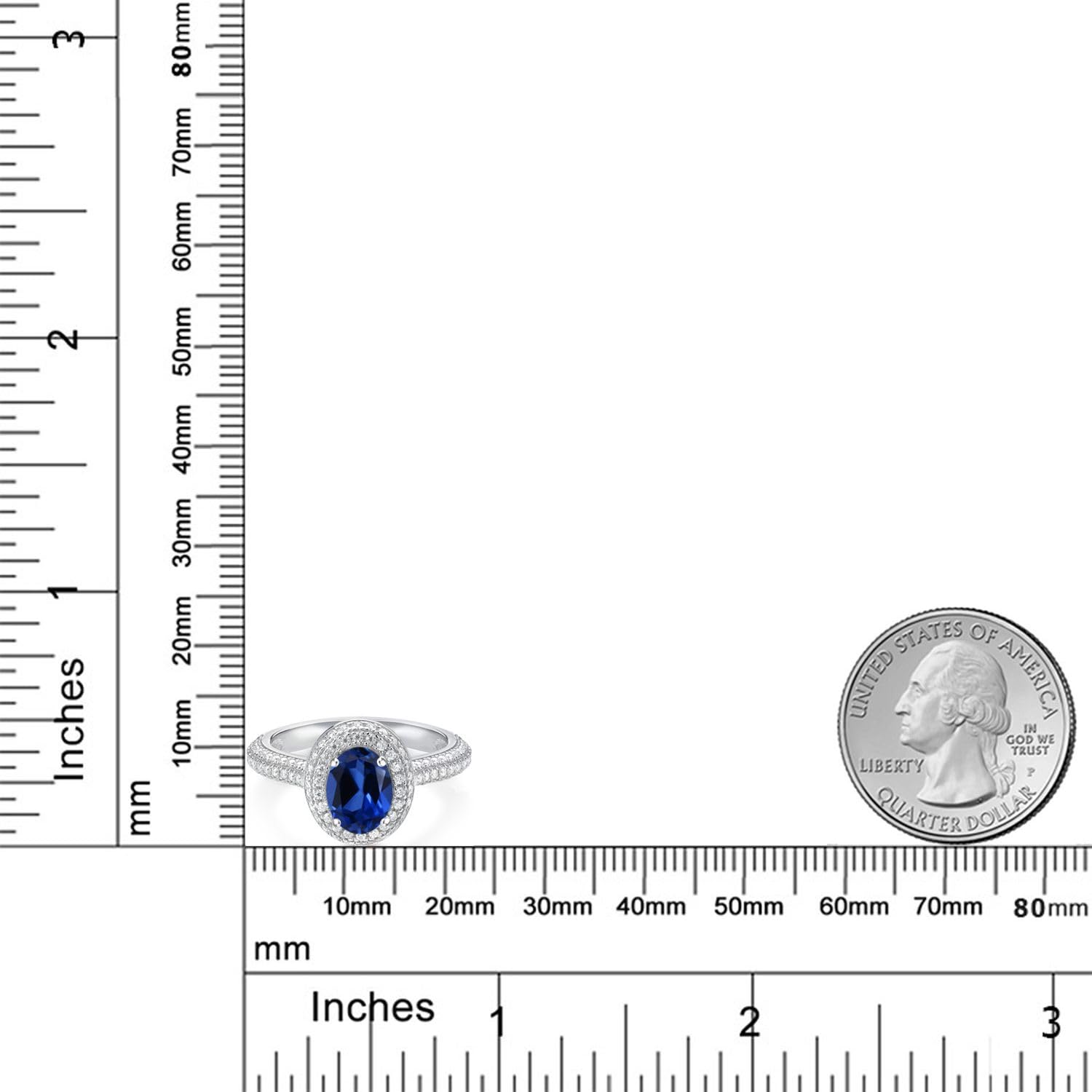 Gem Stone King 925 Sterling Silver Oval Blue Created Sapphire and White Moissanite Engagement Ring For Women (2.24 Cttw, Available In Size 5, 6, 7, 8, 9)
