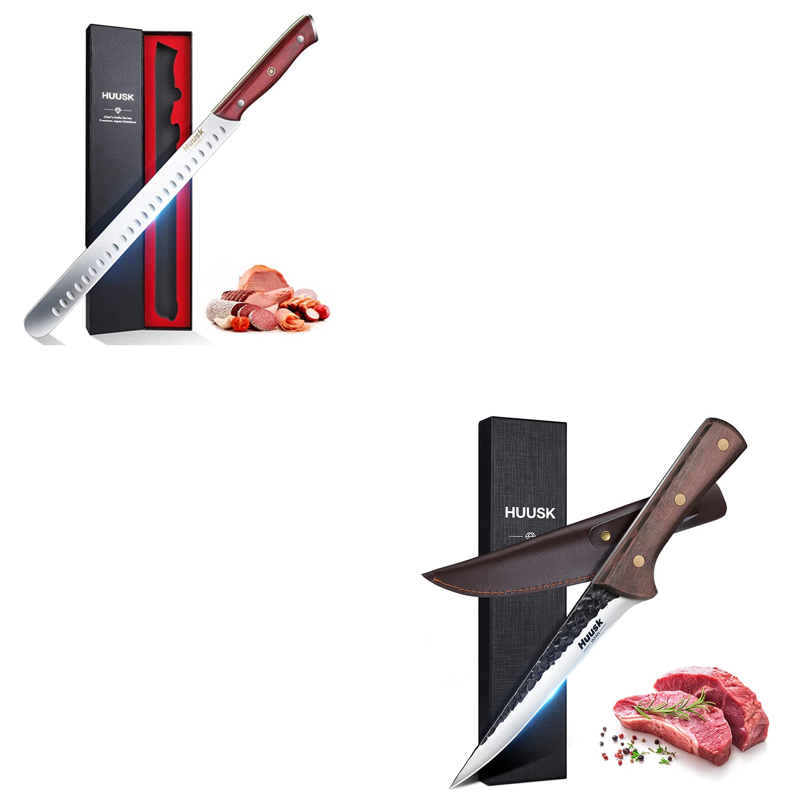 Huusk Japan Brisket Knife for Meat Cutting Bundle with Boning Knife for Meat Cutting