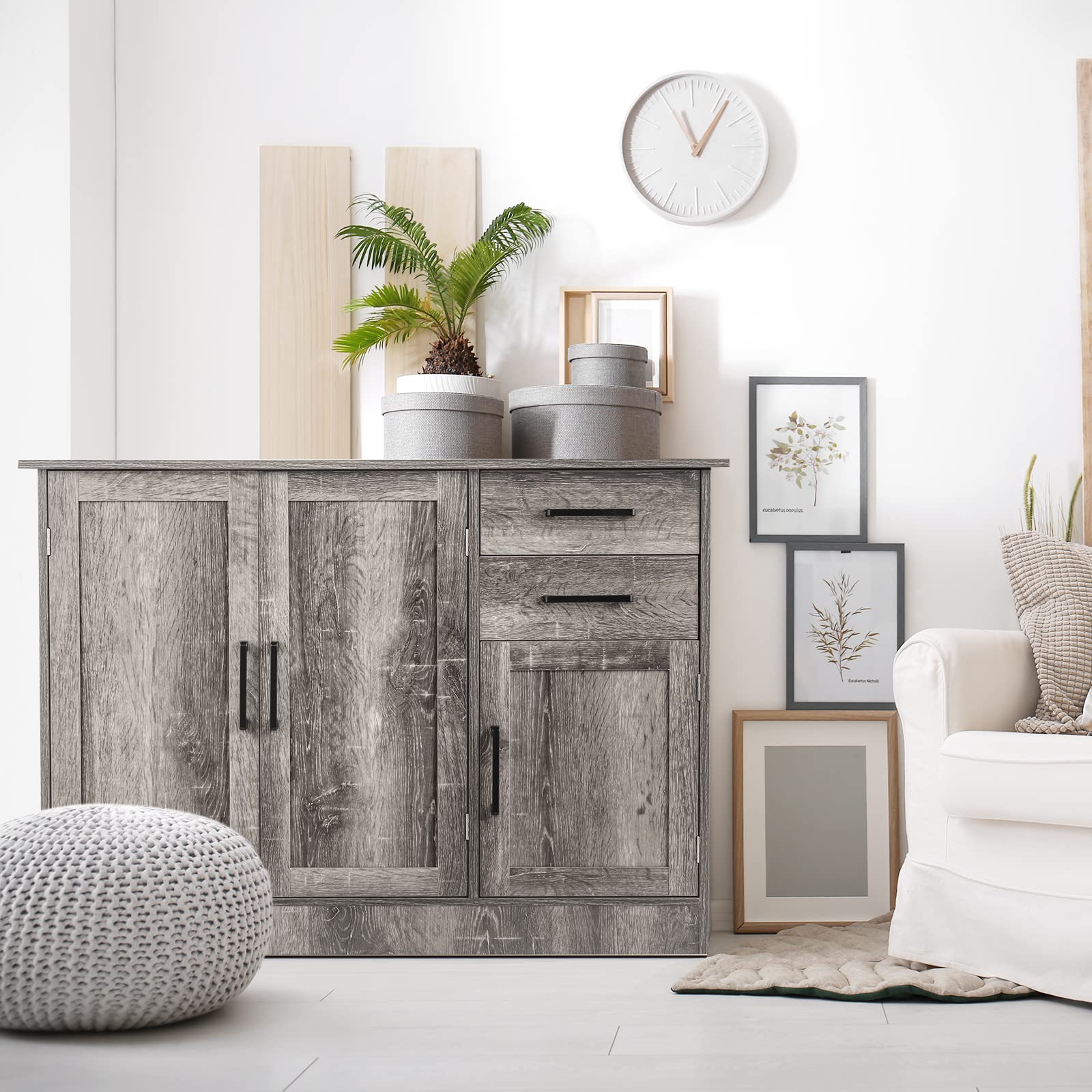 Giantex Buffet Server Sideboard Storage Cabinet Console Table Utensils Organizer Kitchen Dining Room Furniture, Entryway Cupboard with 2-Door Cabinet and 2 Drawers (Gray)