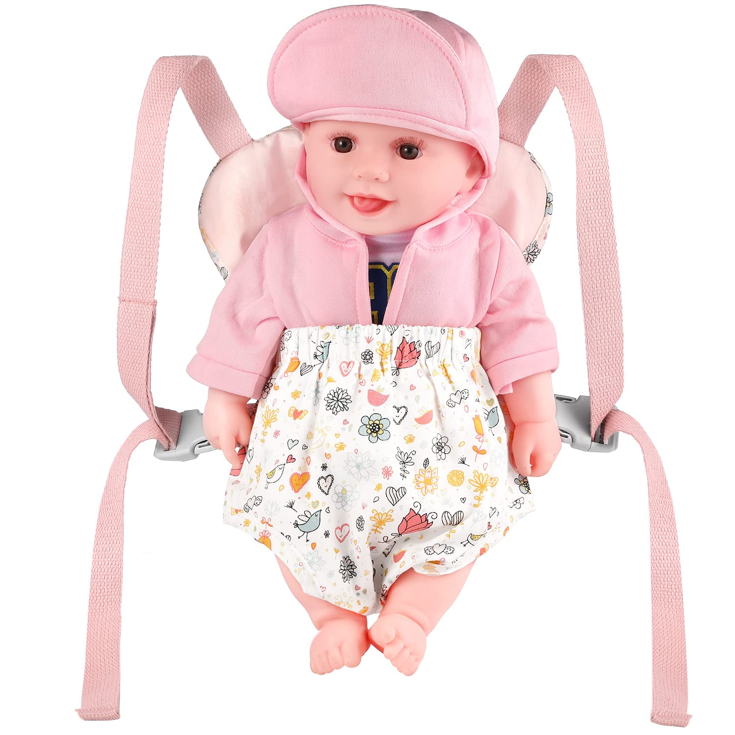 GAGAKU Doll Carrier Soft Cotton Front and Back Carrying with Adjustable Straps for Baby - Rose Garden