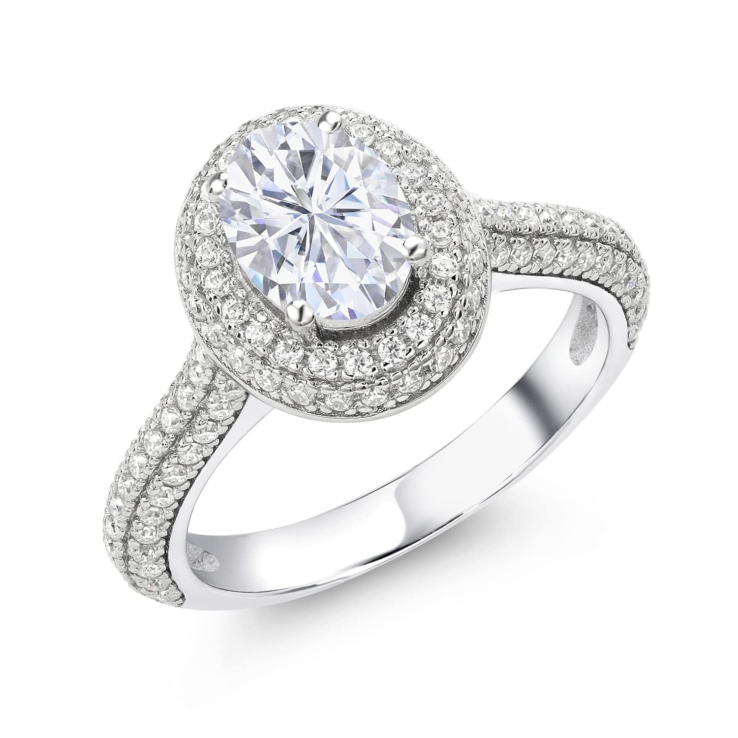 Gem Stone King 925 Sterling Silver White Moissanite Engagement Ring For Women (2.14 Cttw, Available In Size 5, 6, 7, 8, 9)