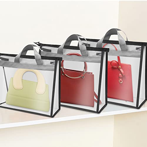 Grey 12 Pack Purse Storage, Dust Bags for Handbags, Clear Handbag Storage with Zipper and Handles, Grey