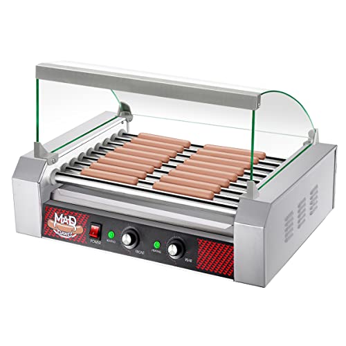 Great Northern Popcorn 9 Roller Hot Dog Machine with Tempered Glass Cover β Countertop Hot Dog Roller Makes Up to 24 Hotdogs, Brats, or Sausages