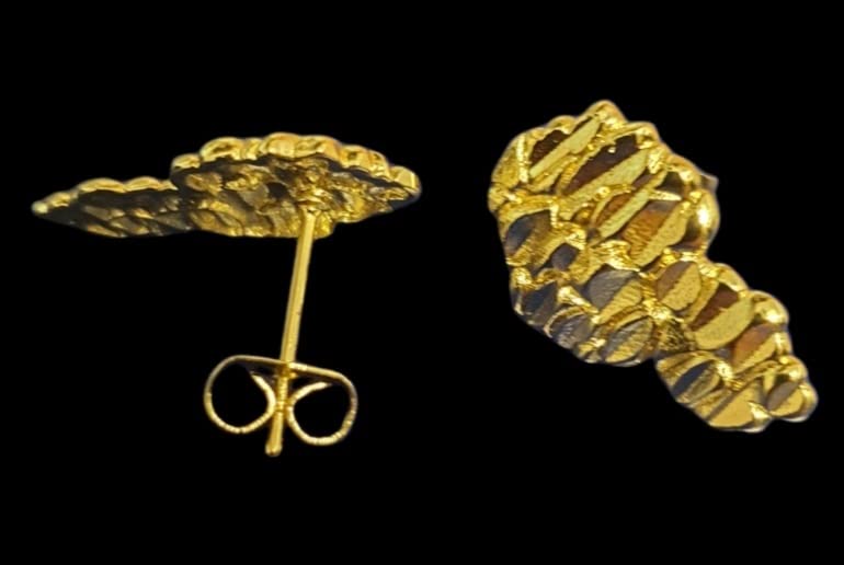 Gold Plated Nugget Stud Earrings for Men and Women