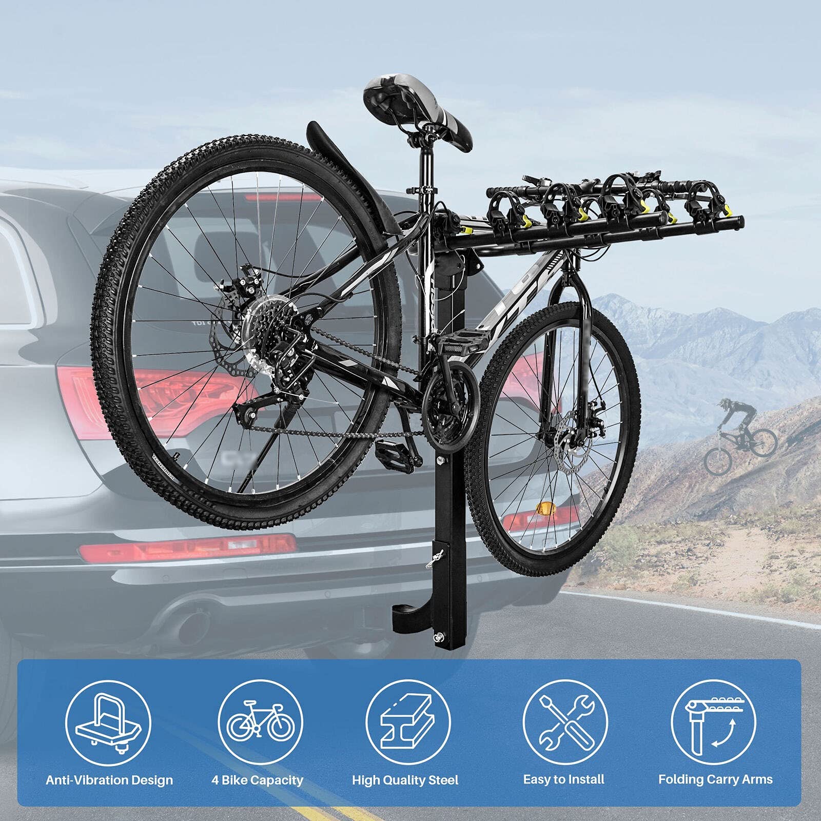 GXP Premium 4-Bike Carrier Rack Hitch Mount Swing Down Bicycle Rack W/ 2" Receiver