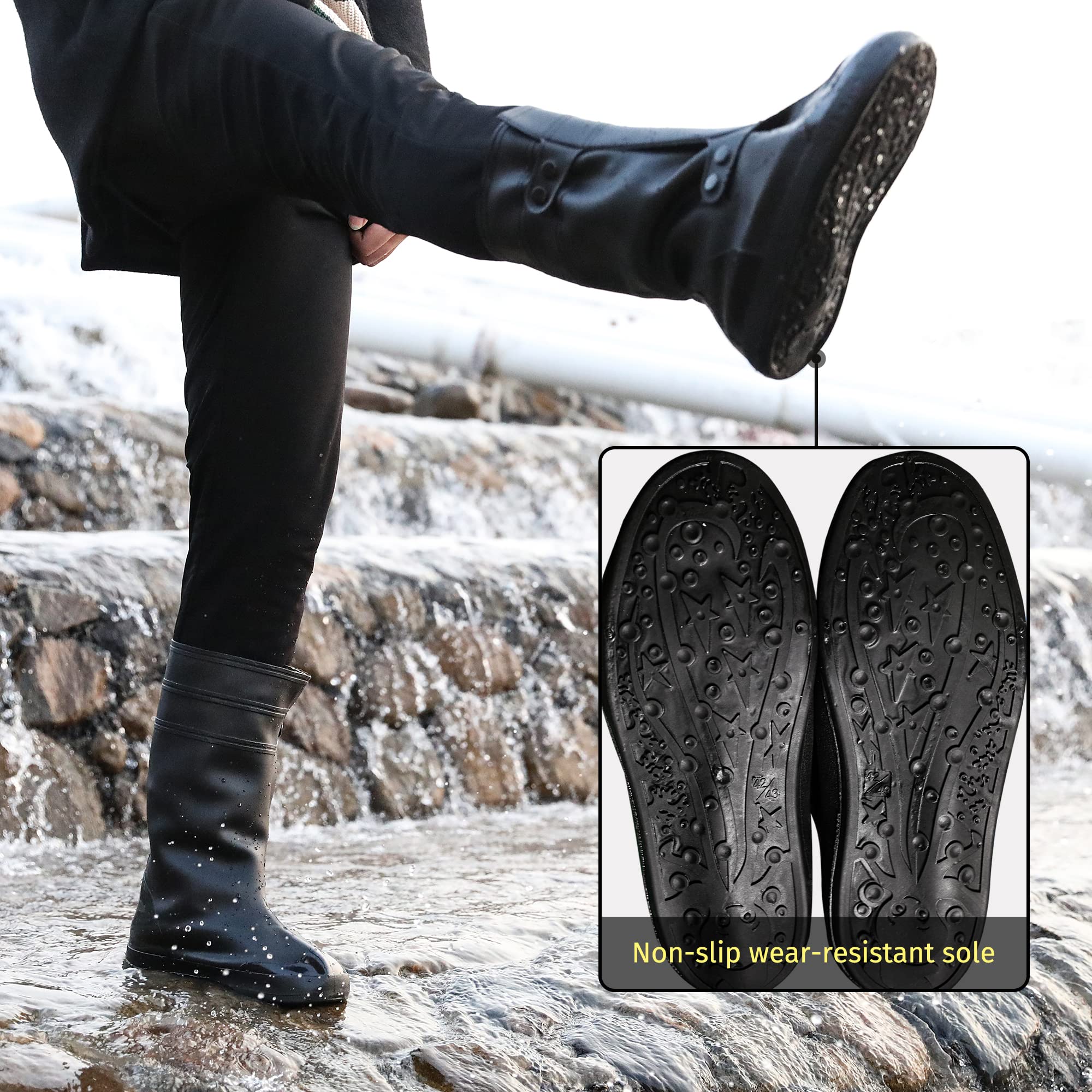 iCreek Waterproof Shoe Cover Galoshes Overshoes Men and Women Motorcycle Boot Rain Covers Easy Cleaning Heavy Duty Over Rubber Work Rubber Overshoe, Black,XL
