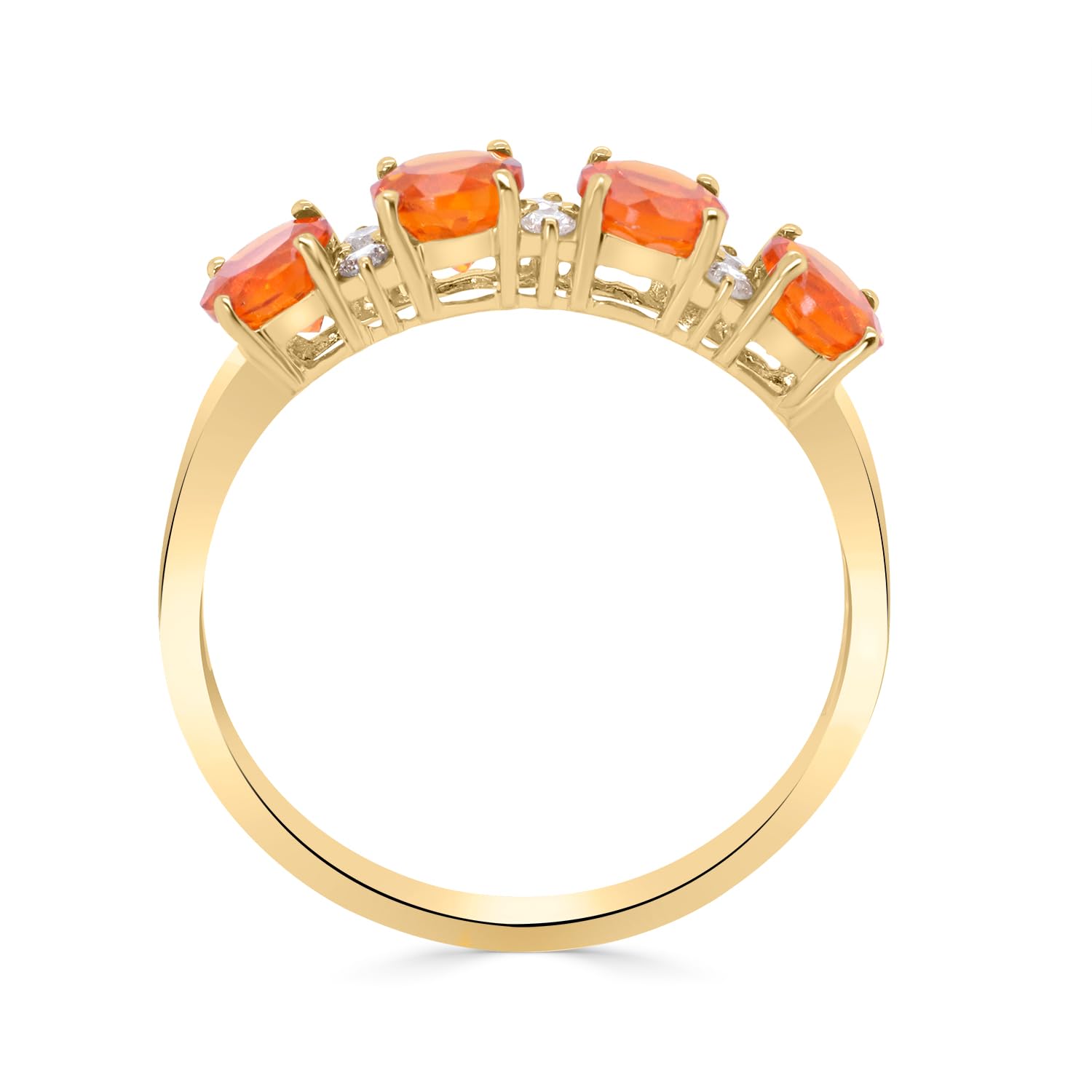 Gin & Grace 14K Yellow Gold Natural Mexican Fire Opal Ring with Diamonds for Women | Ethically, authentically & organically sourced (Round-Cut) Shaped Opal Hand-Crafted Jewelry for her