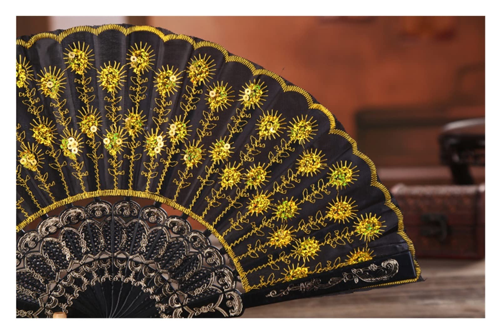 HALAHAI Folding Fan Embroidered Sequins Folding Fan Chinese Style Classical Hand Fans Dance Manual Fan Hand Fan (Color : A1, Size : 23 * 41CM)