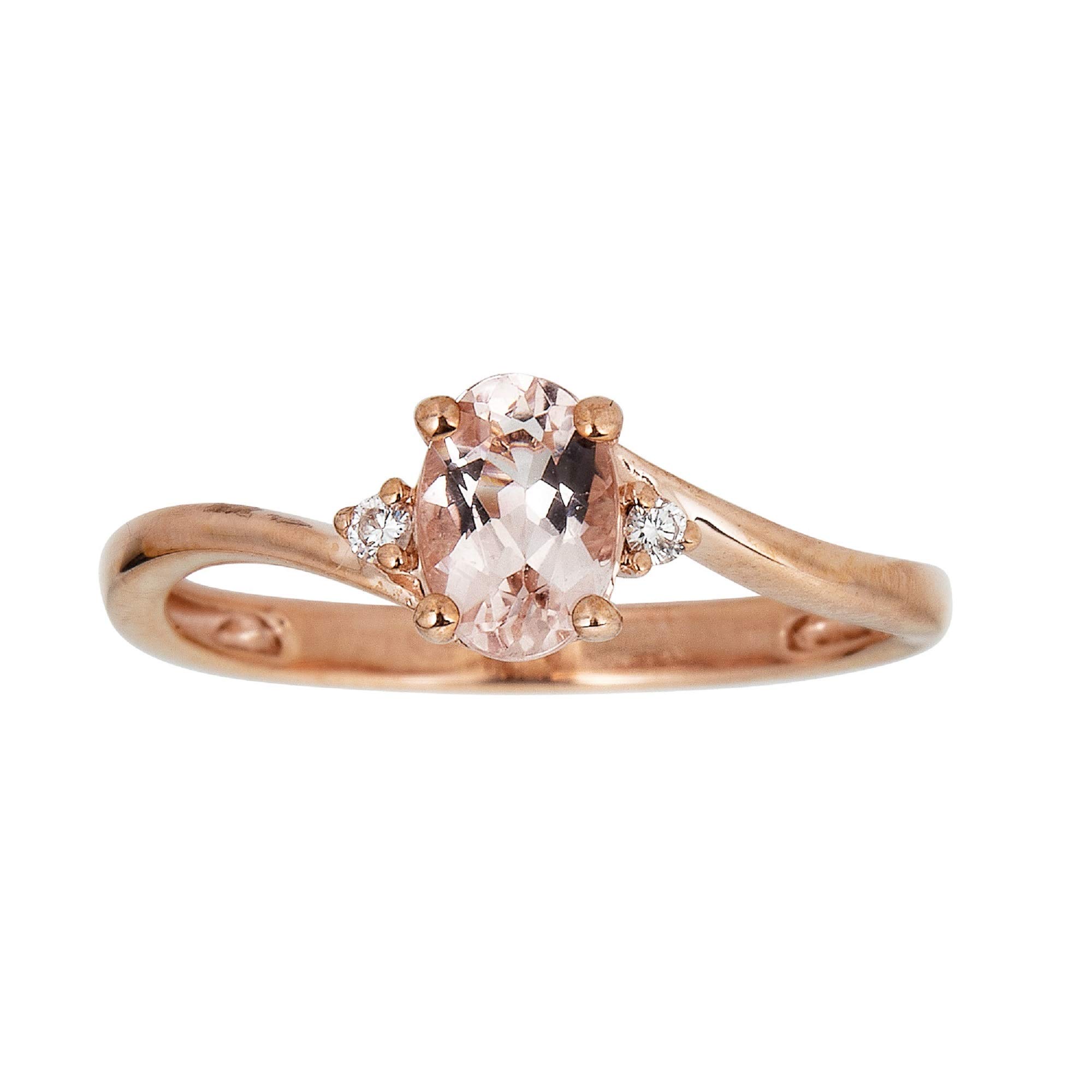 Gin & Grace 10K Rose Gold Natural Diamond (I1,I2) & Genuine Morganite (Size 7) Eternity Promise Propose Promise Ring for Women