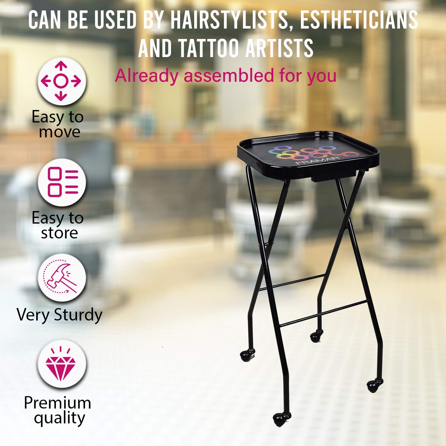 Framar Premium Salon Folding Trolley - Salon Trolley, Salon Tray, Salon Cart Folds up for Easy Storage