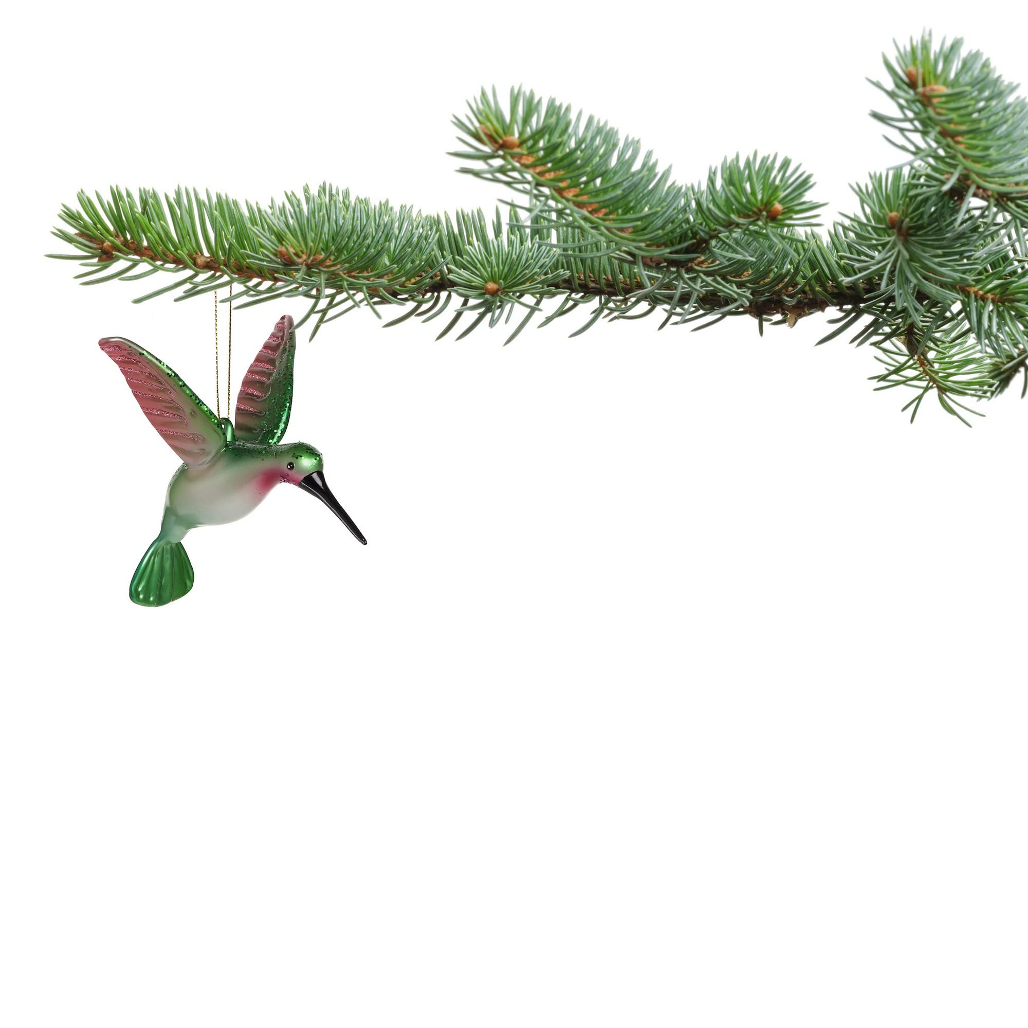 Gallerie II Hummingbird Glitter Glass Holiday Christmas Xmas Ornament Green