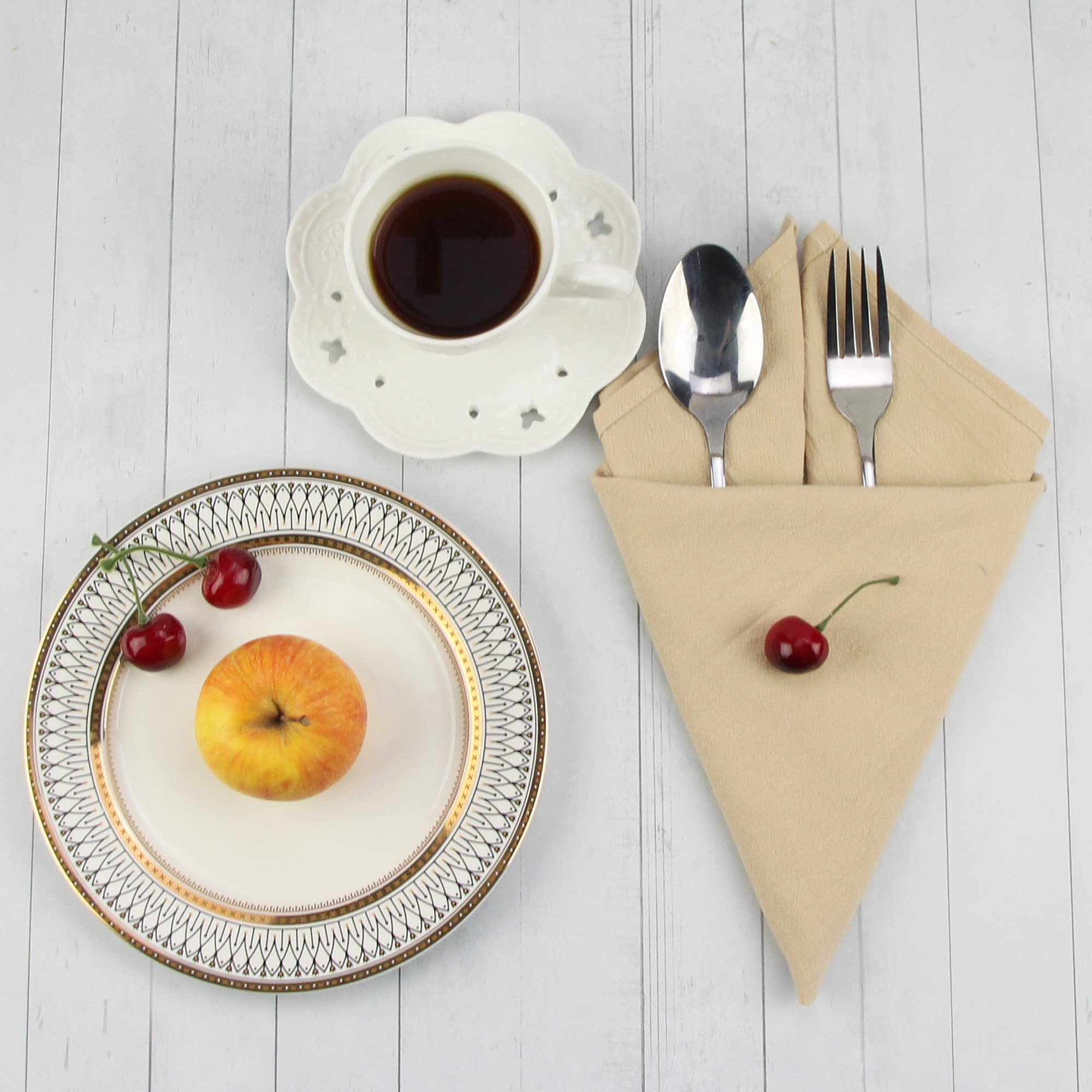 INFEI Plain Color Dinner Cloth Napkins, Set of 12 (16.9 x 16.9 Inches), Reusable Cotton Kitchen Table Napkin, for Cocktail Parties, Weddings, Hotel & Home Use (Linen)